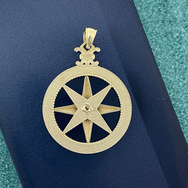 14k 2-Tone Large Compass Rose Pendant